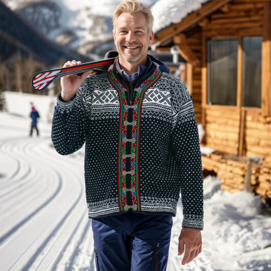 Setesdal kofte med påsydde ermer og bånd – Gratis strikkeoppskrifter